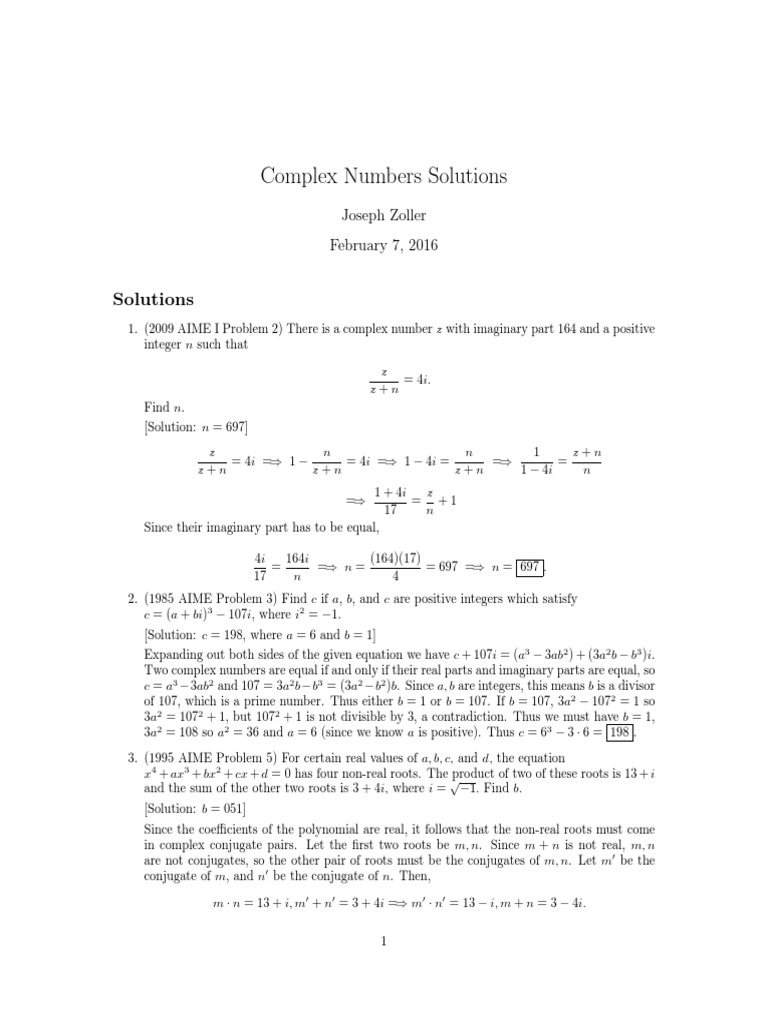 Advanced Complex Numbers Problems | PDF | Zero Of A Function | Complex Number