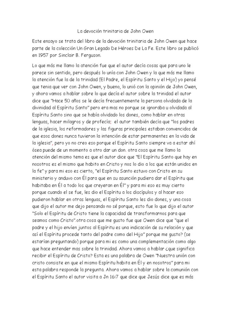 La Devocion Trinitaria de John Owen Comentarios | PDF | espíritu Santo ...