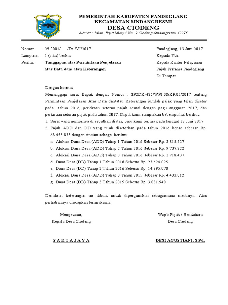 Tanggapan Surat SP2DK Pajak 2017 | PDF