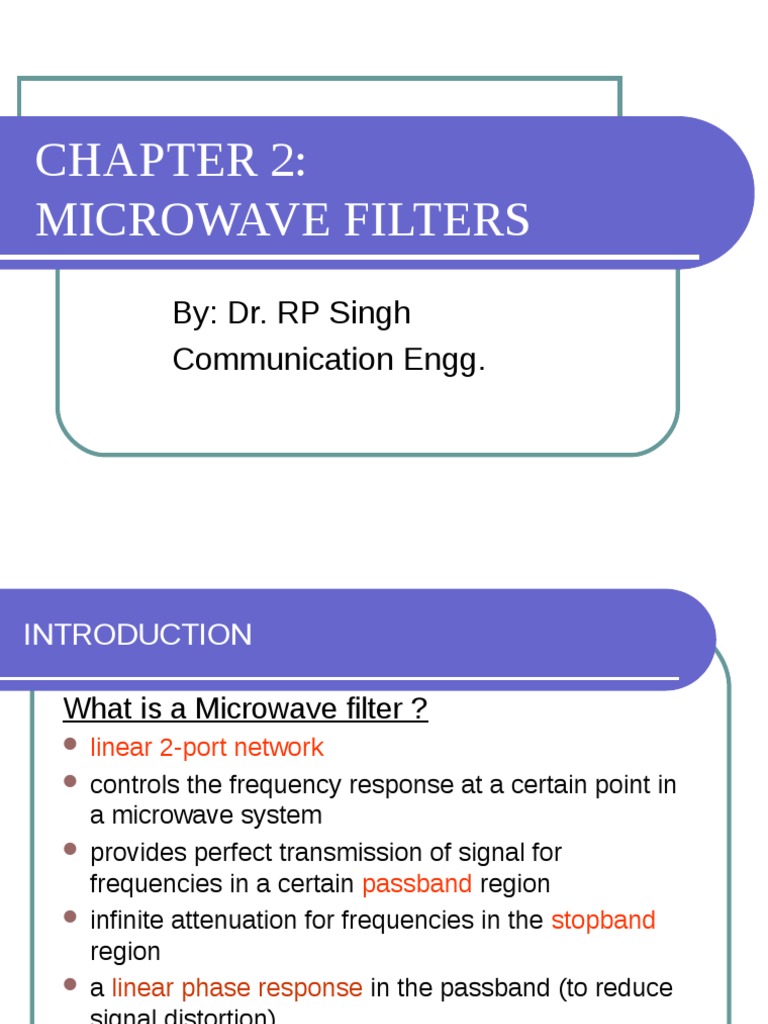 Lecture 3 Chp2-Microwave Filters - Withexamples - PPT 22 | PDF | Electronic Filter | Low Pass Filter