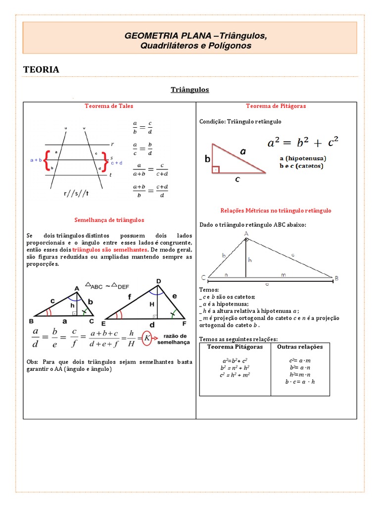 Teoria - Geometria Plana 2 - Triângulos, Quadriláteros e Polígonos ...