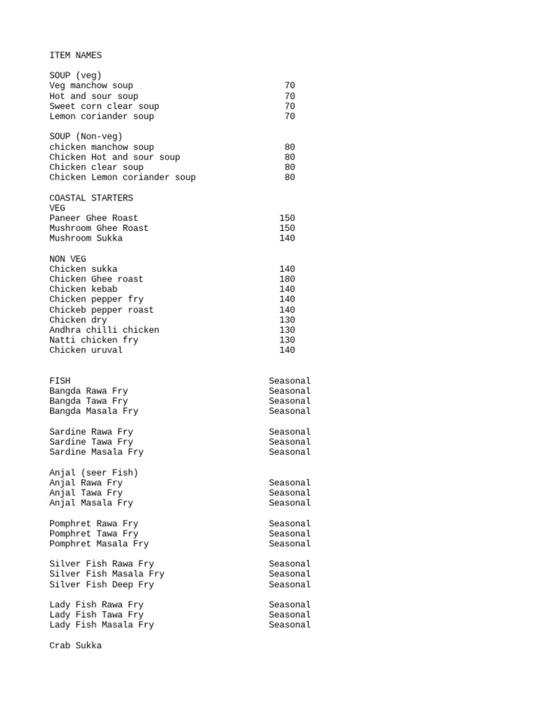 Menu Final | PDF | Western Cuisine | Food Ingredients