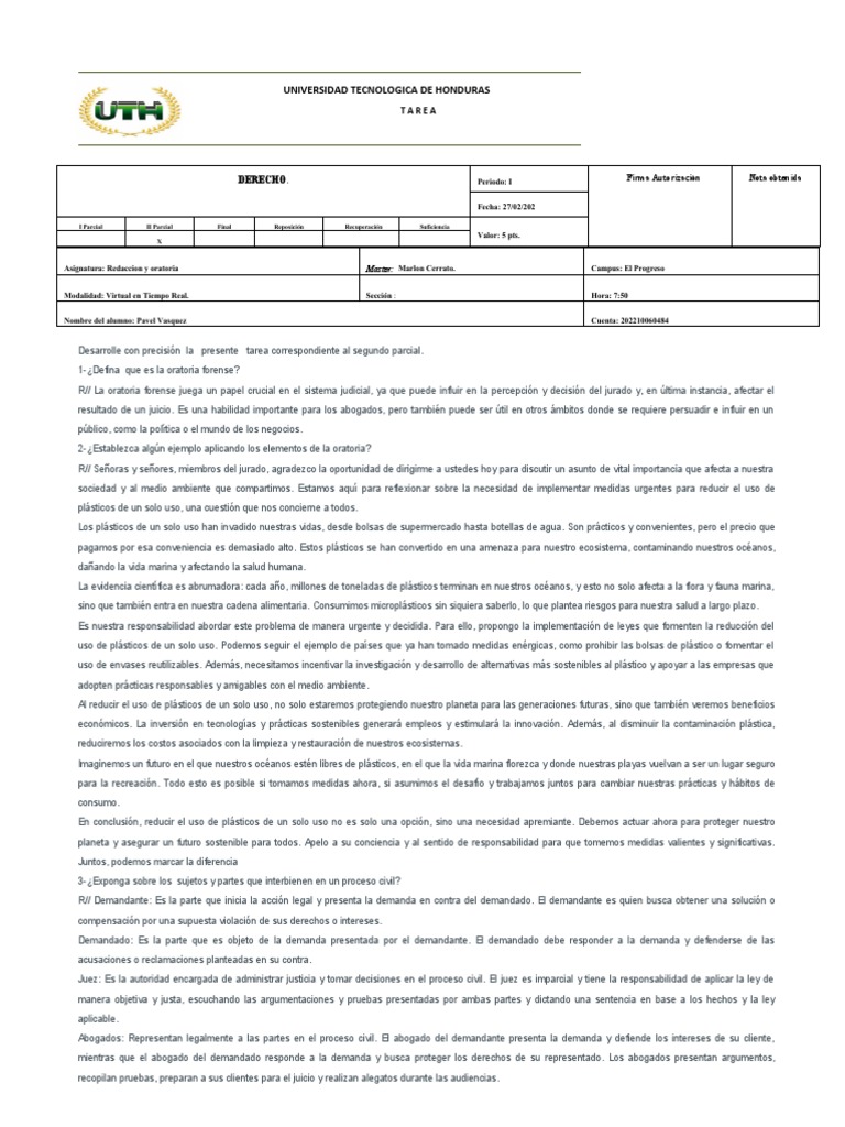 Ejemplos de Oratoria Forense | PDF | Testigo experto | Comunicación