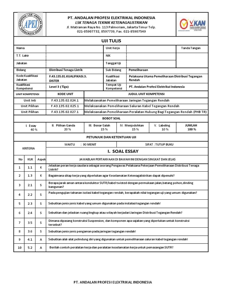 Soal JTR Level 3 Pemeliharaan - 025-027 | PDF