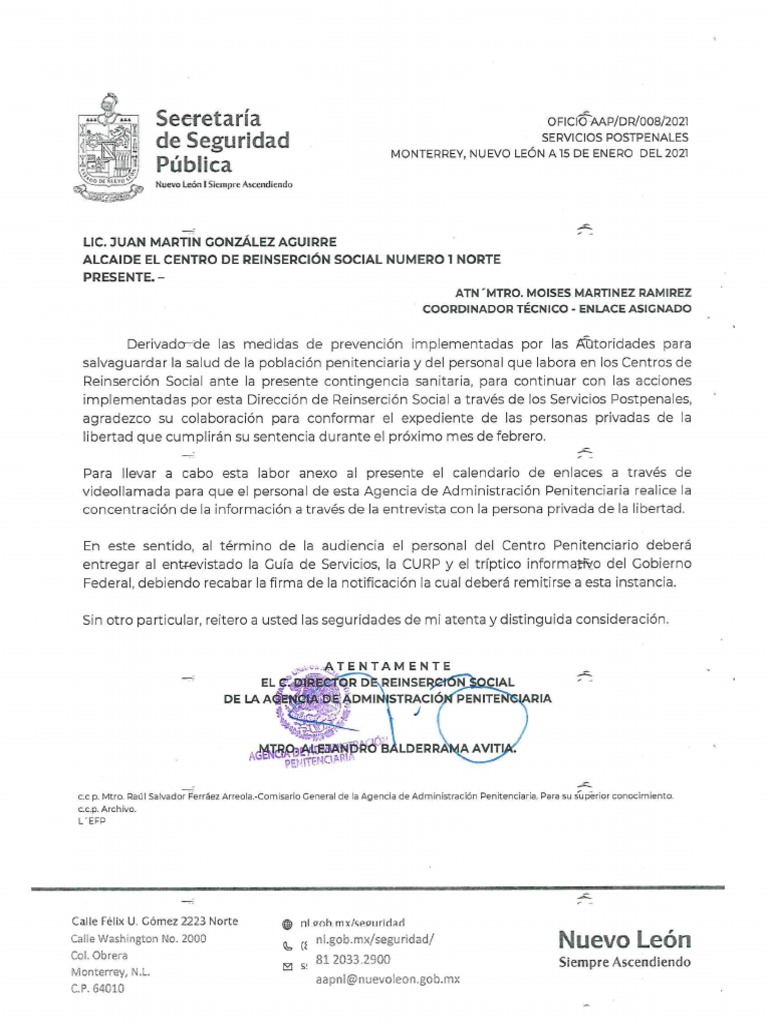 Oficio 008 Cereso 1 | PDF