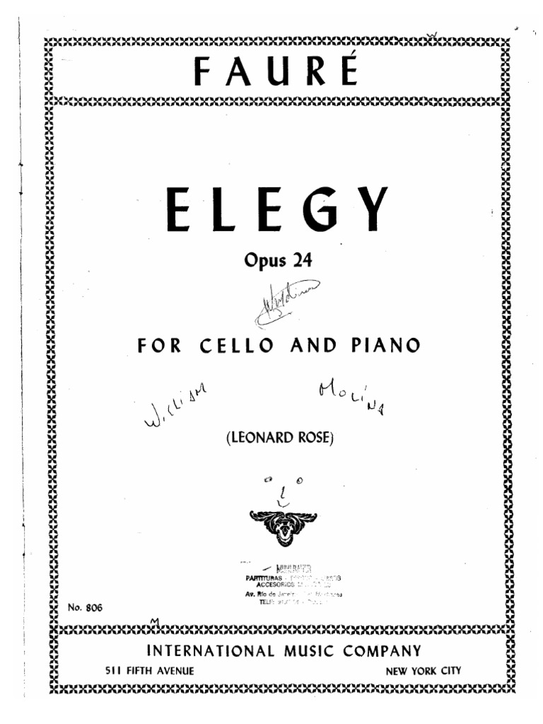 Elegy Opus 24 For Cello and Piano | PDF