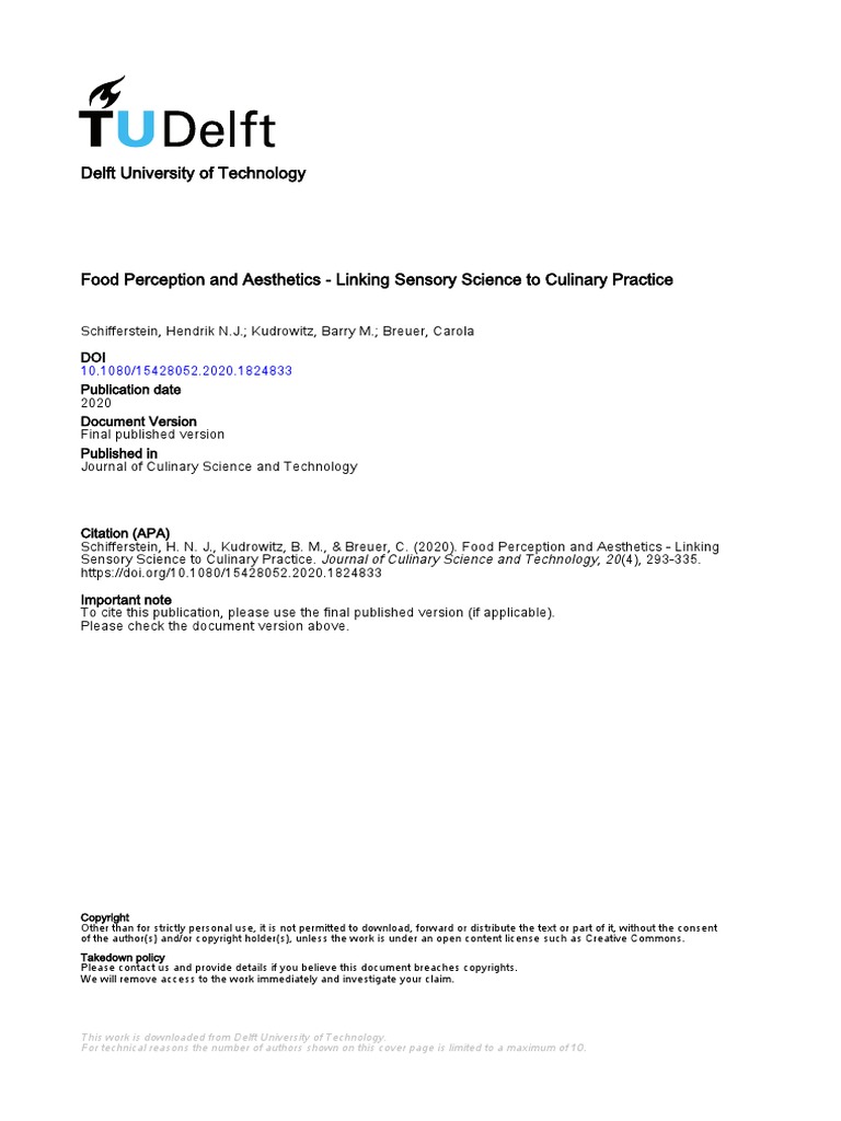 Food Perception and Aesthetics Linking Sensory Science To Culinary ...