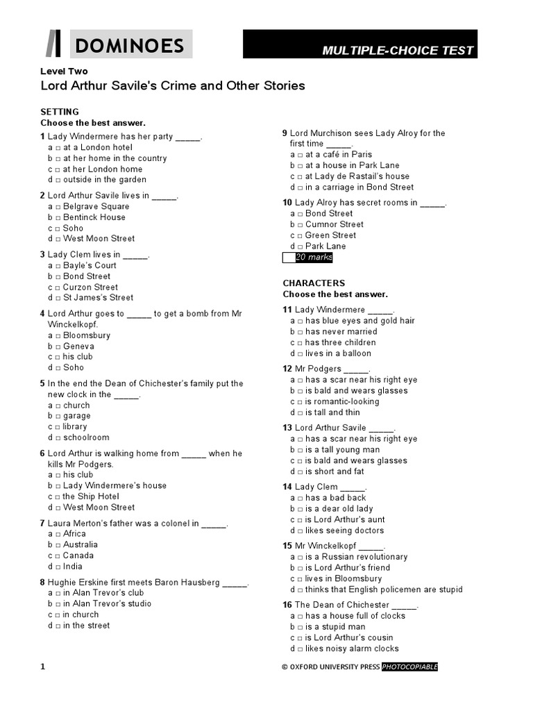 Lord Arthur Saville's Crime & Other Stories - Level 2 - Tests ...