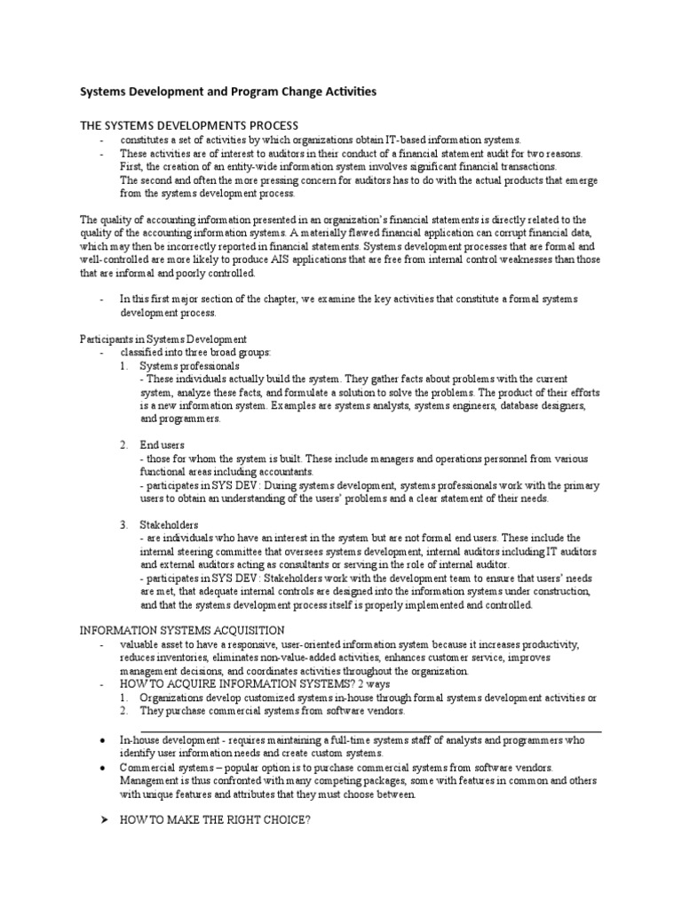 Systems Development and Program Change Activities | PDF | Databases | Audit