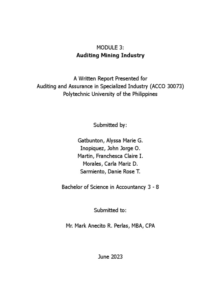 Auditing the Mining Industry Overview | PDF | Generally Accepted ...