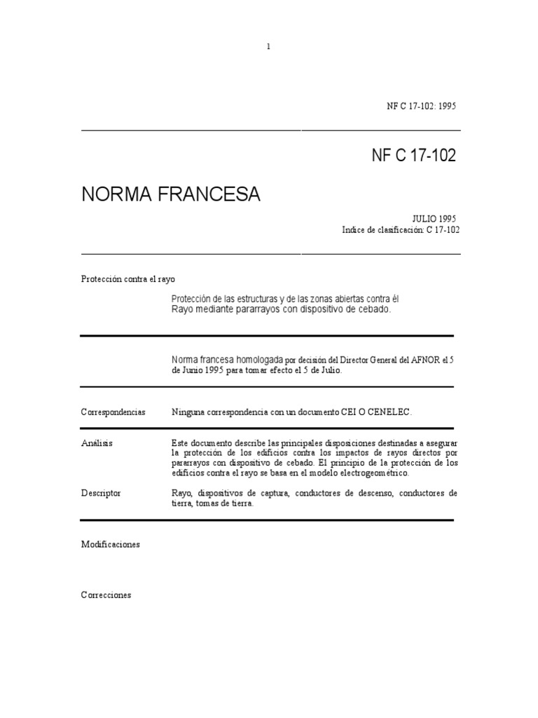 Norma NFC 17102 Dib | PDF | Relámpago | Electricidad