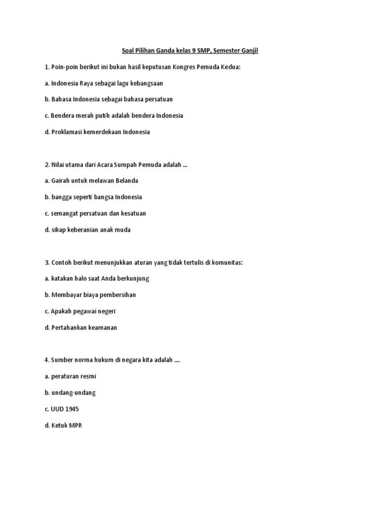 Jawaban Kisi2 PKN Sem 1 Kls 9 Pas | PDF