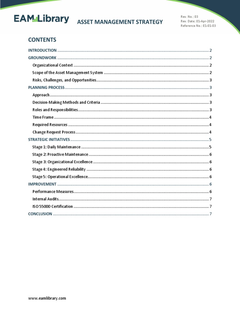 E1!01!03 Asset Management Strategy | PDF | Reliability Engineering | Audit