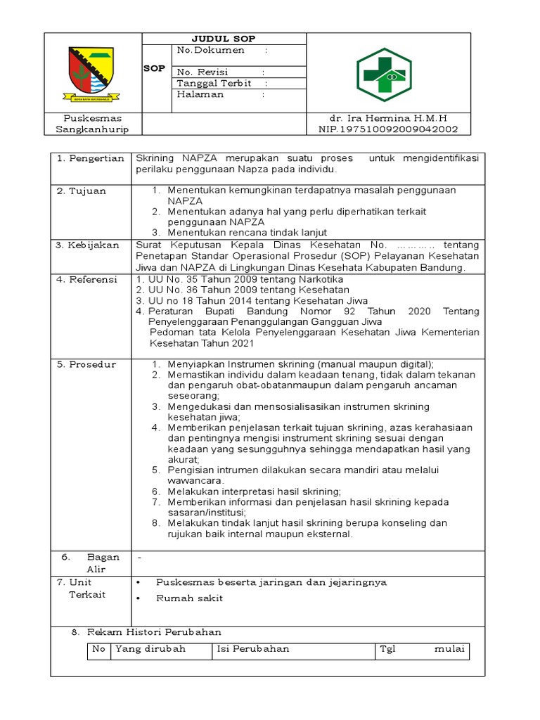 SOP Skrining NAPZA di Puskesmas | PDF | Pengembangan Diri | Kesehatan ...