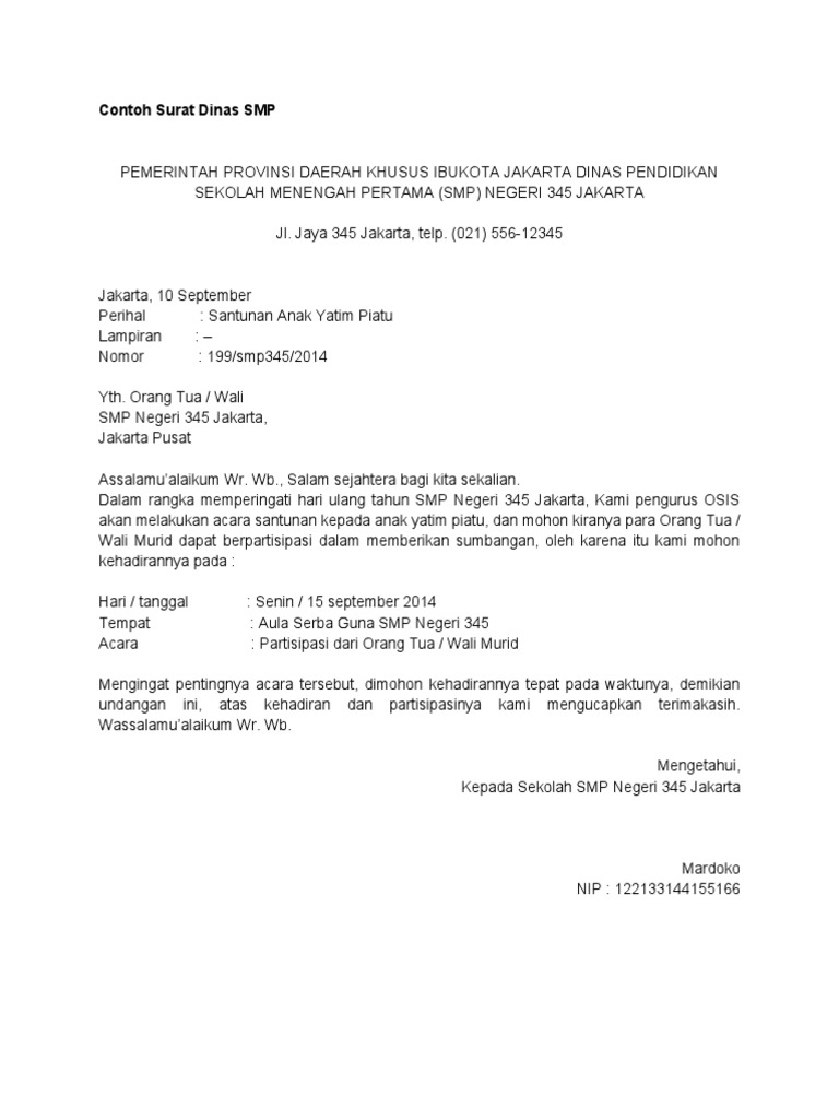 Contoh Surat Dinas SMP | PDF