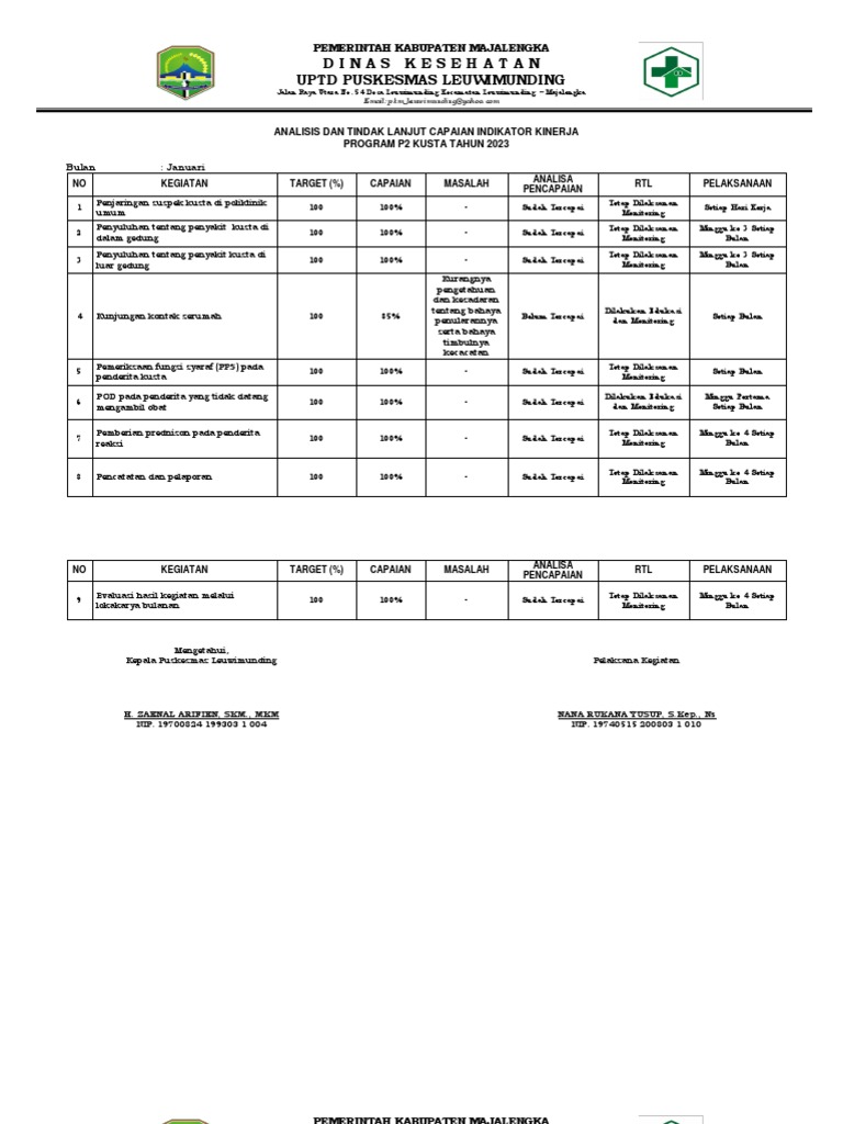 Analisis Dan Tindak Lanjut Capaian Indikator Kinerja Kusta | PDF