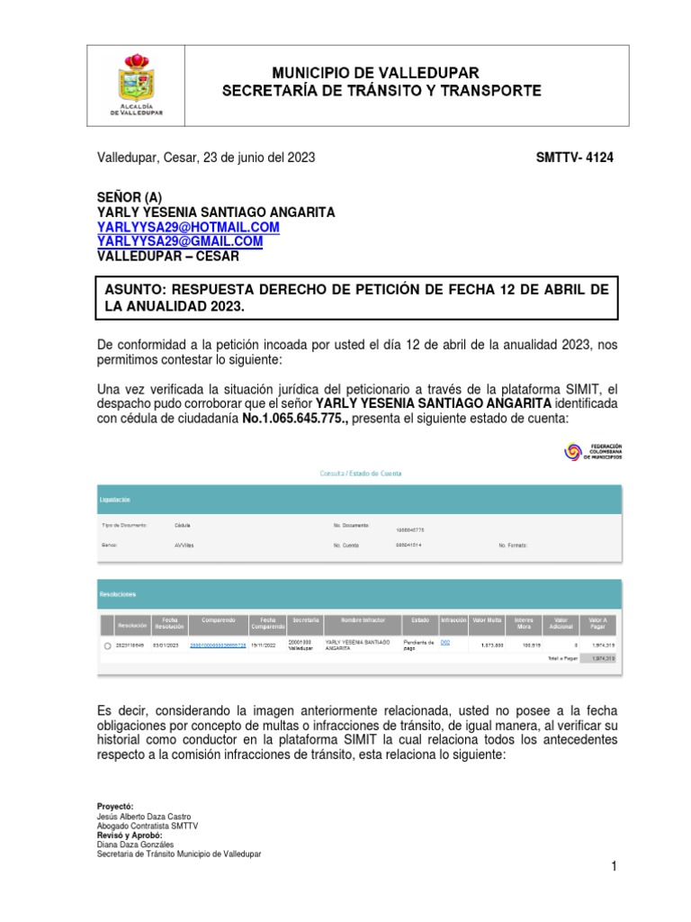 Derecho de Petición - Yarly Yesenia Santiago Angarita | PDF | Bancos ...