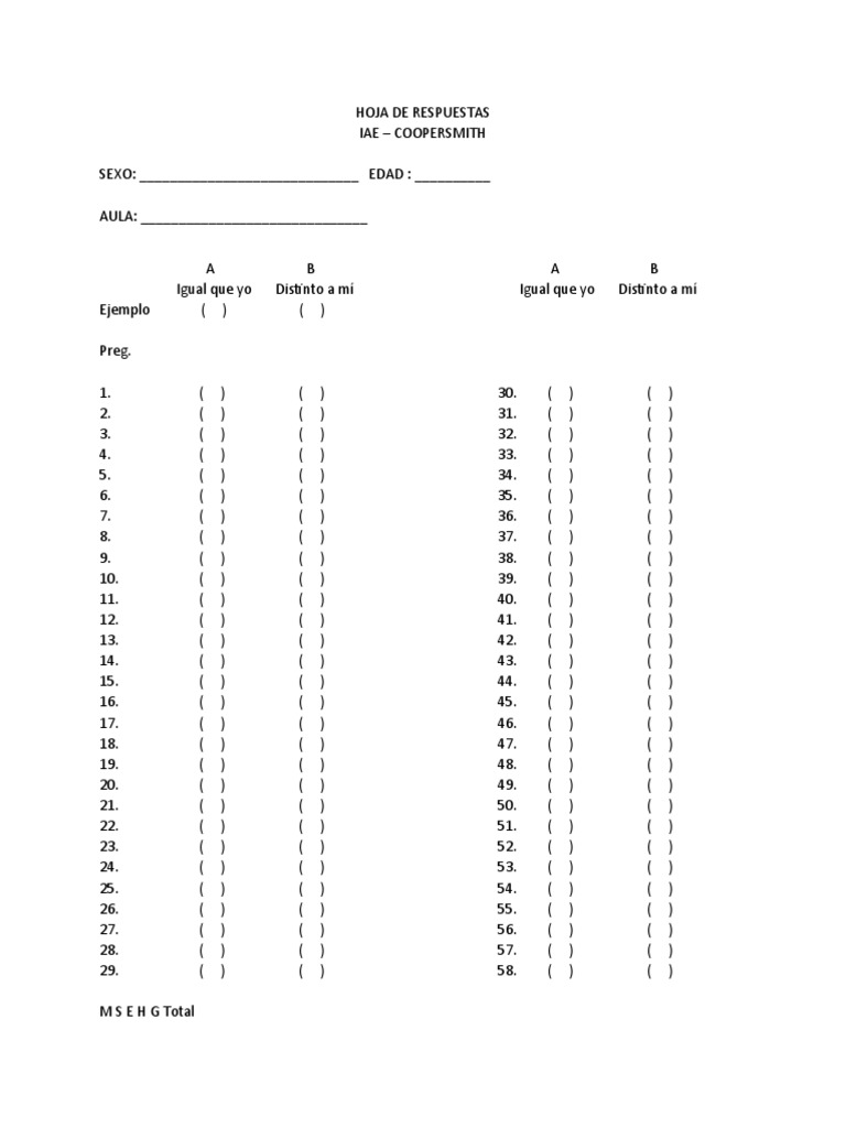 Hoja de Respuestas Coopersmith | PDF