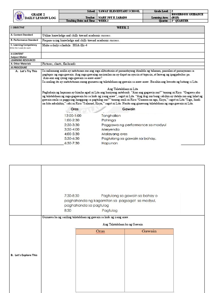Grade 2 Daily Lesson Log Week 2: I. Objective | PDF
