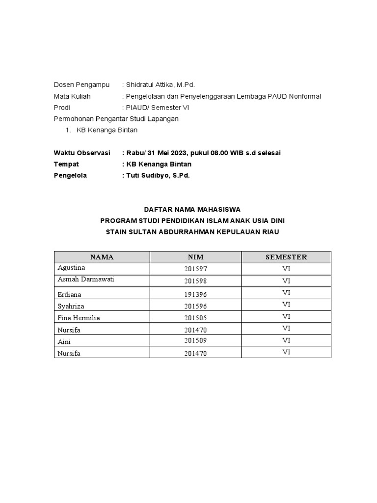 UAS - Observasi Lapangan Mata Kuliah PPL Nonformal | PDF