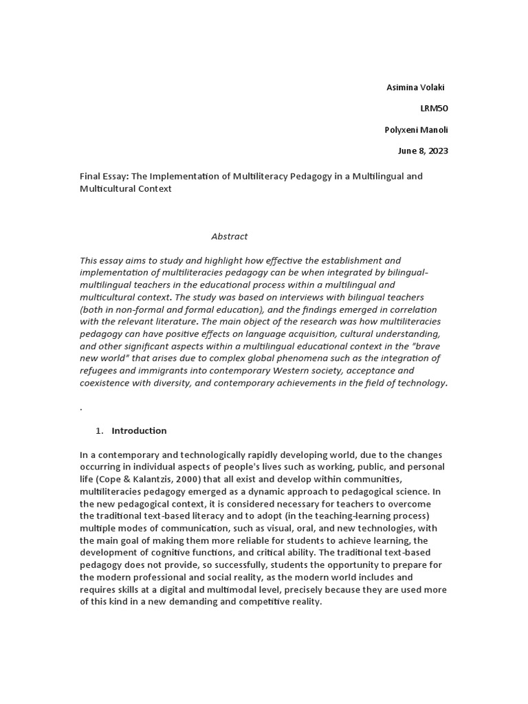 Final Essay Asimina Volaki | PDF | Cognition | Linguistics