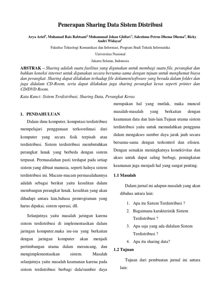 Jurnal Penerapan Sharing Data Sistem Distribusi | PDF Jurnal Penerapan Sharing Data Sistem Distribusi | PDF
