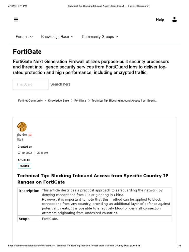 Technical Tip - Blocking Inbound Access From Specif... - Fortinet Community | PDF | Ip Address ...