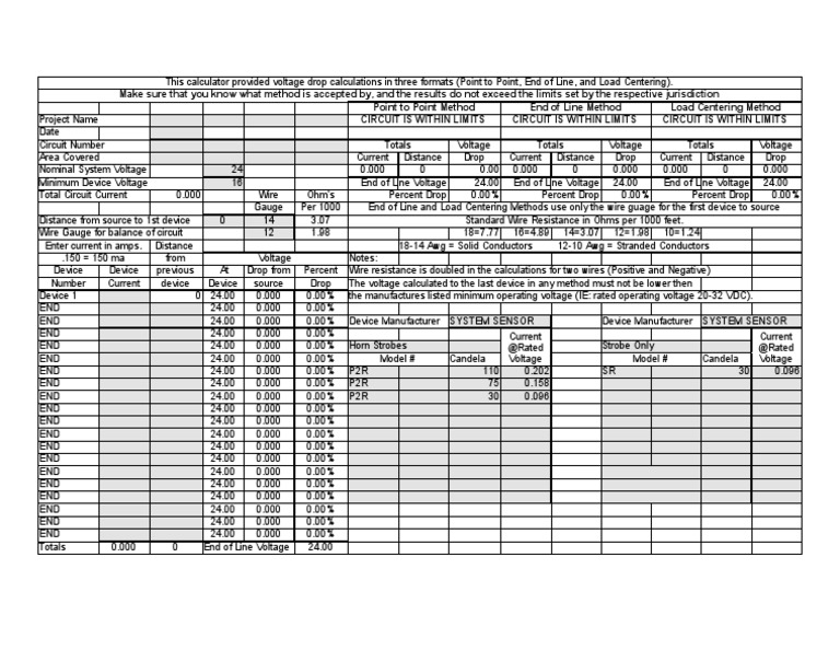 Voltage Drop Template | Download Free PDF | Metrology | Electrical Components