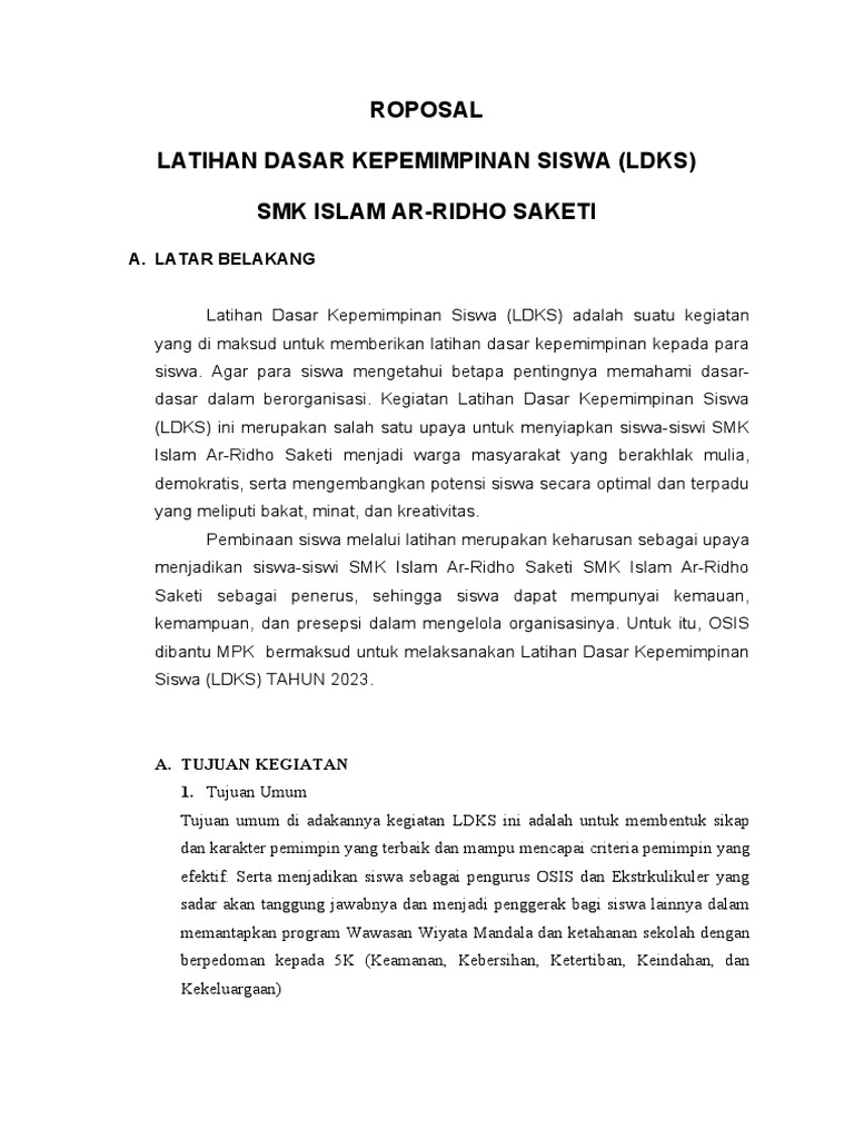 Proposal LDKS SMK Ar-Ridho 2023 | PDF