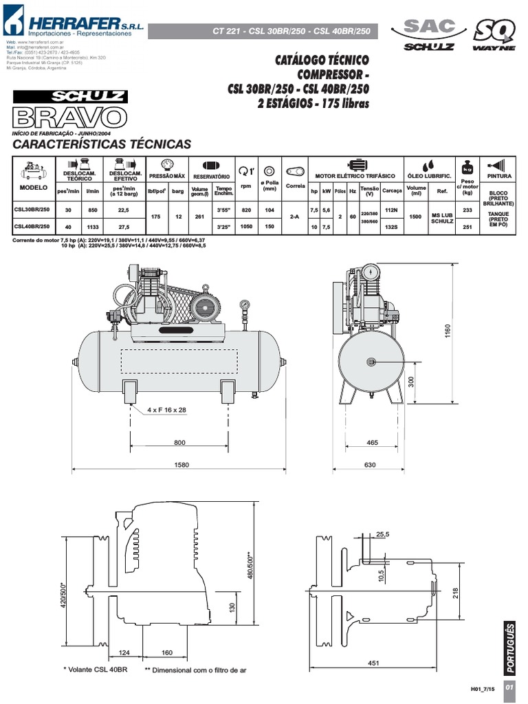 CATÁLOGO TÉCNICO COMPRESSOR - CSL 30BR - 250 - CSL 40BR - 250 2 ESTÁGIOS Libras | PDF | Parafuso ...