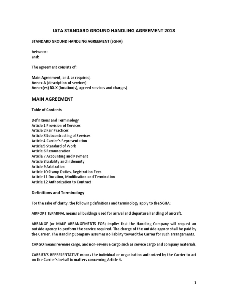 202205271545194410-2018 IATA STANDARD GROUND HANDLING AGREEMENT - Main Agreement | PDF ...