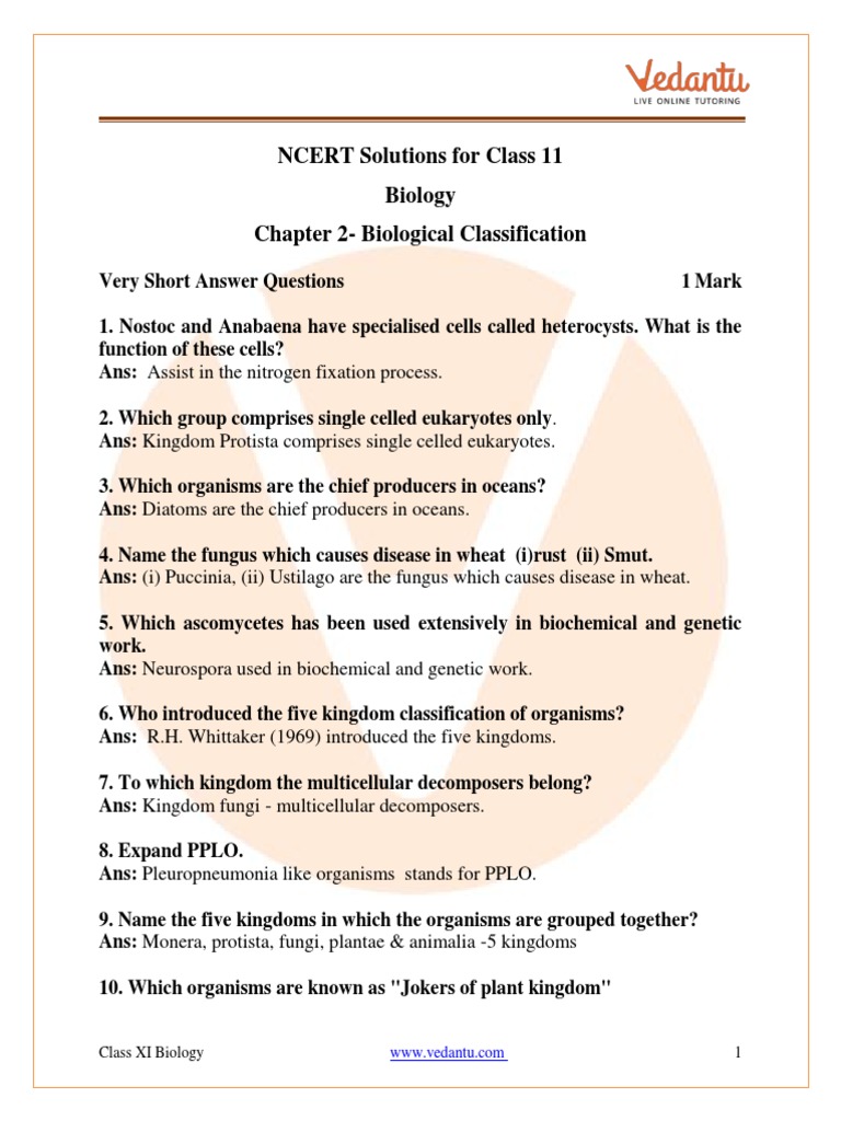 CBSE Class 11 Biology Chapter 2 - Biological Classification Important ...