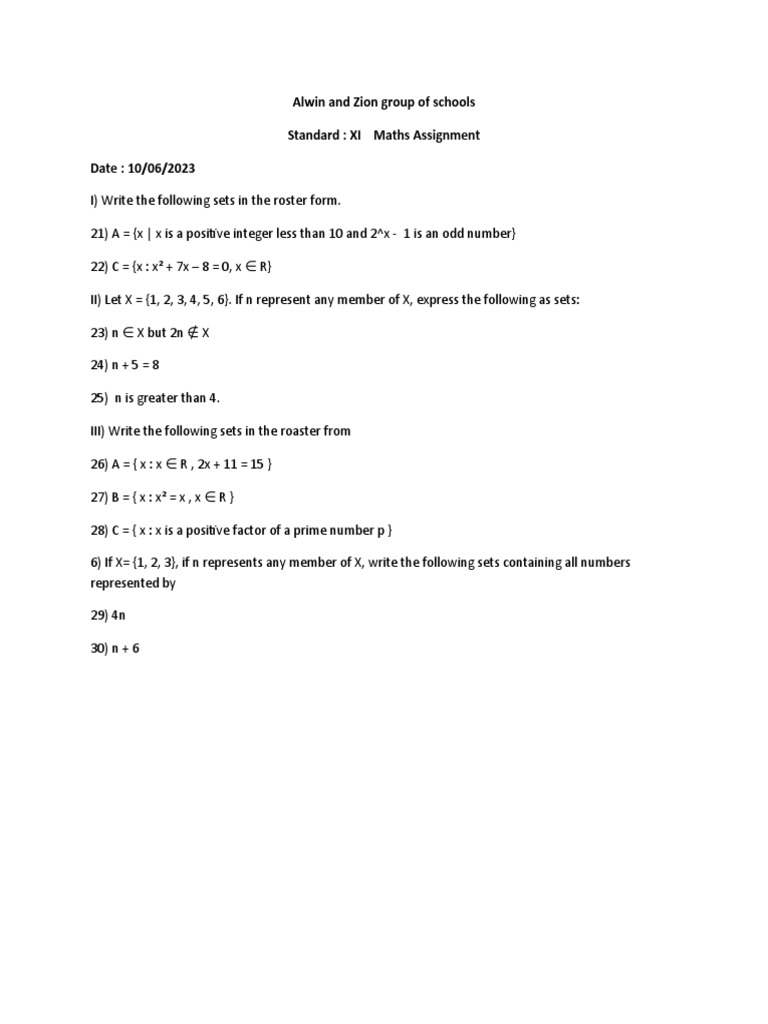 Maths Assignment: Set Notation and Roster Form | PDF | Computers