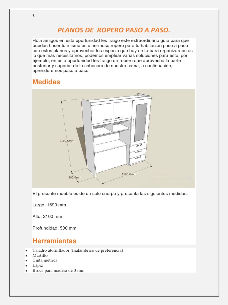 Planos de Ropero Paso A Paso | PDF | Tornillo | Bienes manufacturados