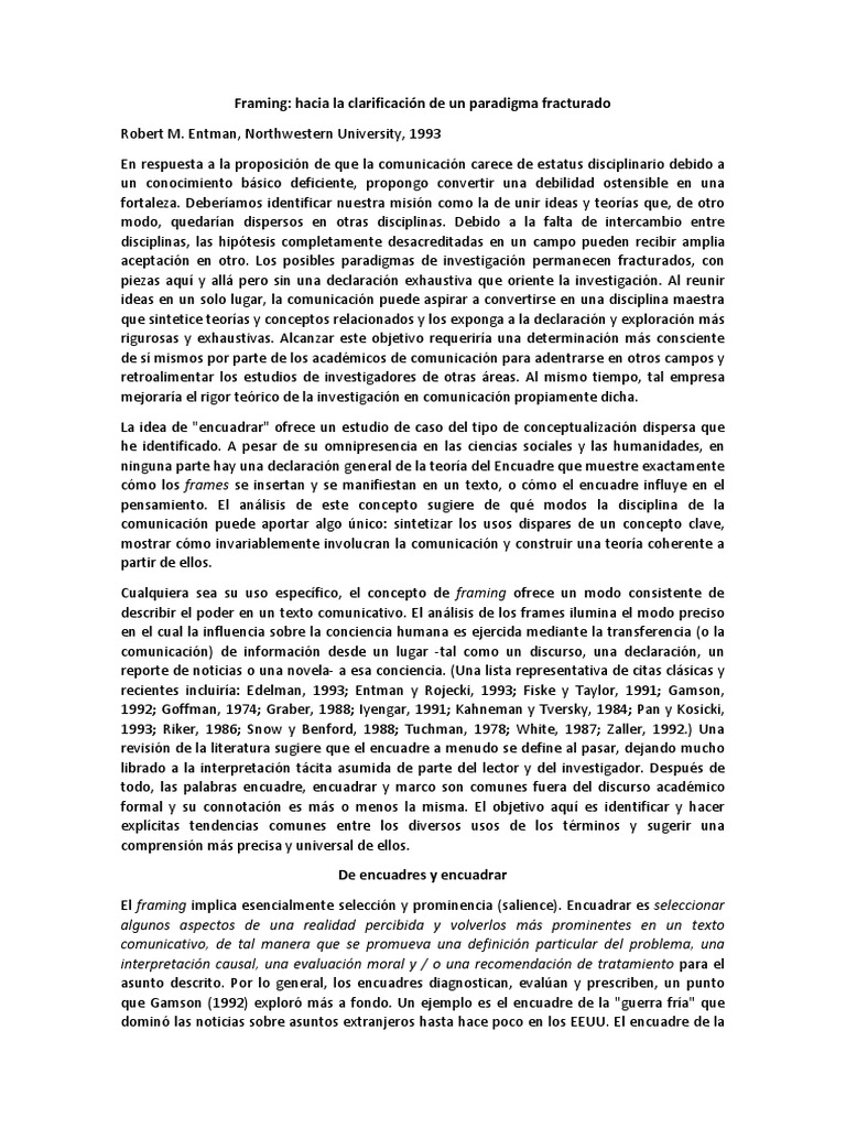 Entman - 1993 - Español | PDF | Enmarcado (Ciencias Sociales) | Pensamiento