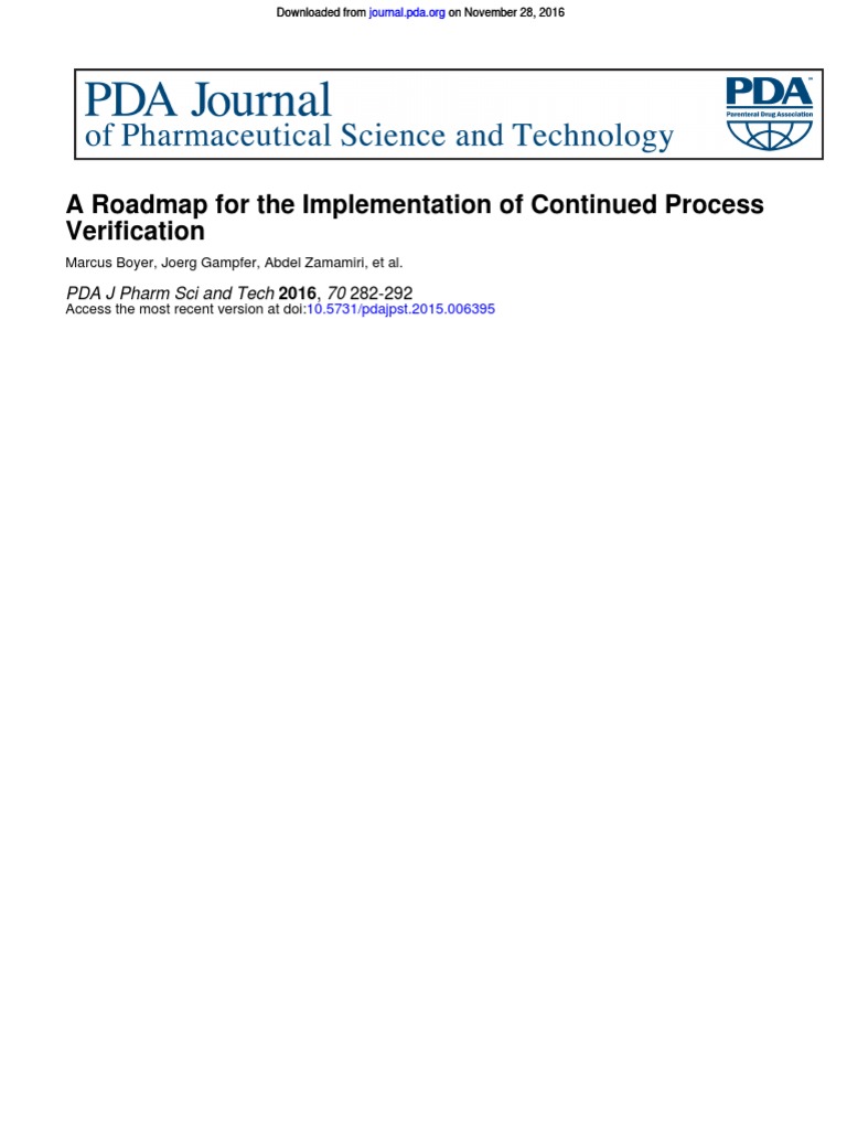 A Roadmap For The Implementation of Continued Process Verification ...