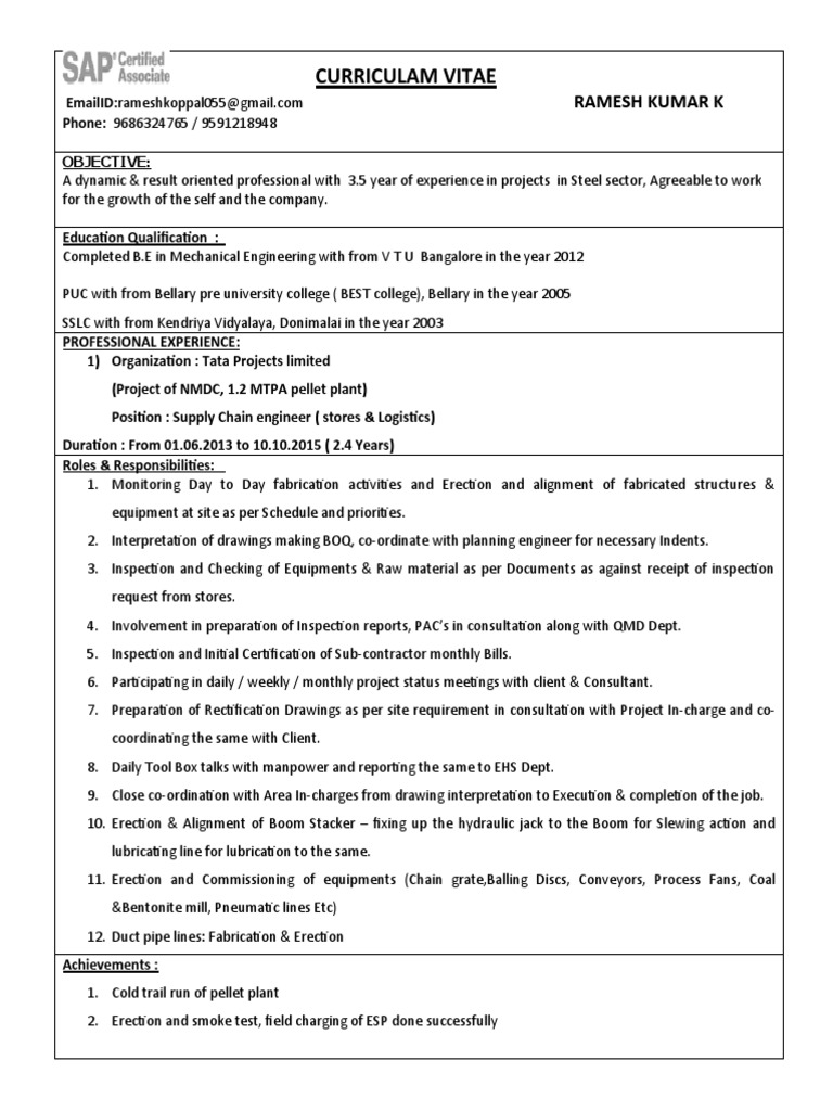 Ramesh Resume Sap Mm Pdf Business