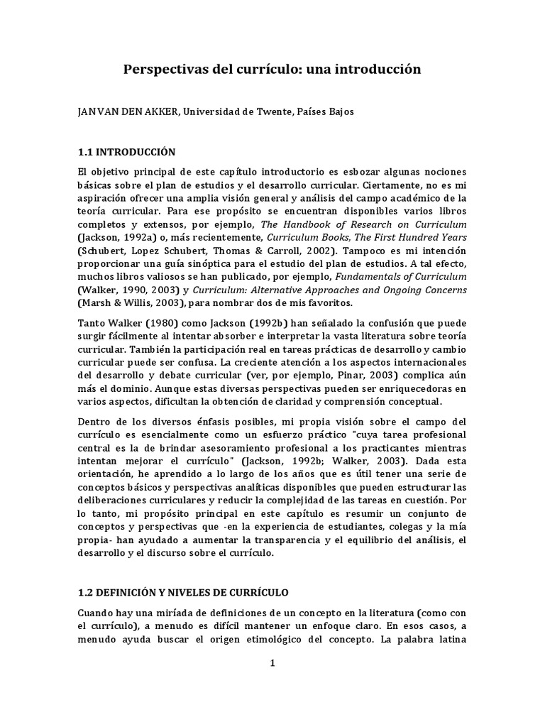 Akker - Perspectivas Del Curriculum | PDF | Plan de estudios | Aprendizaje