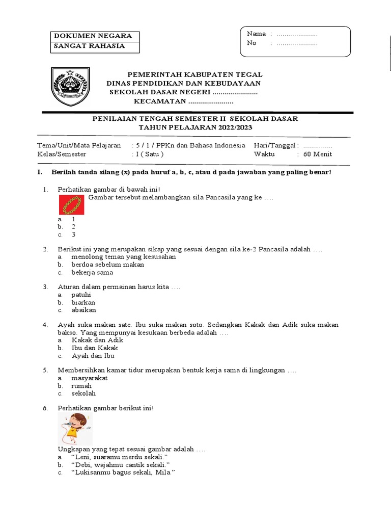 Soal PTS Kelas 1 - T5 - U1 | PDF