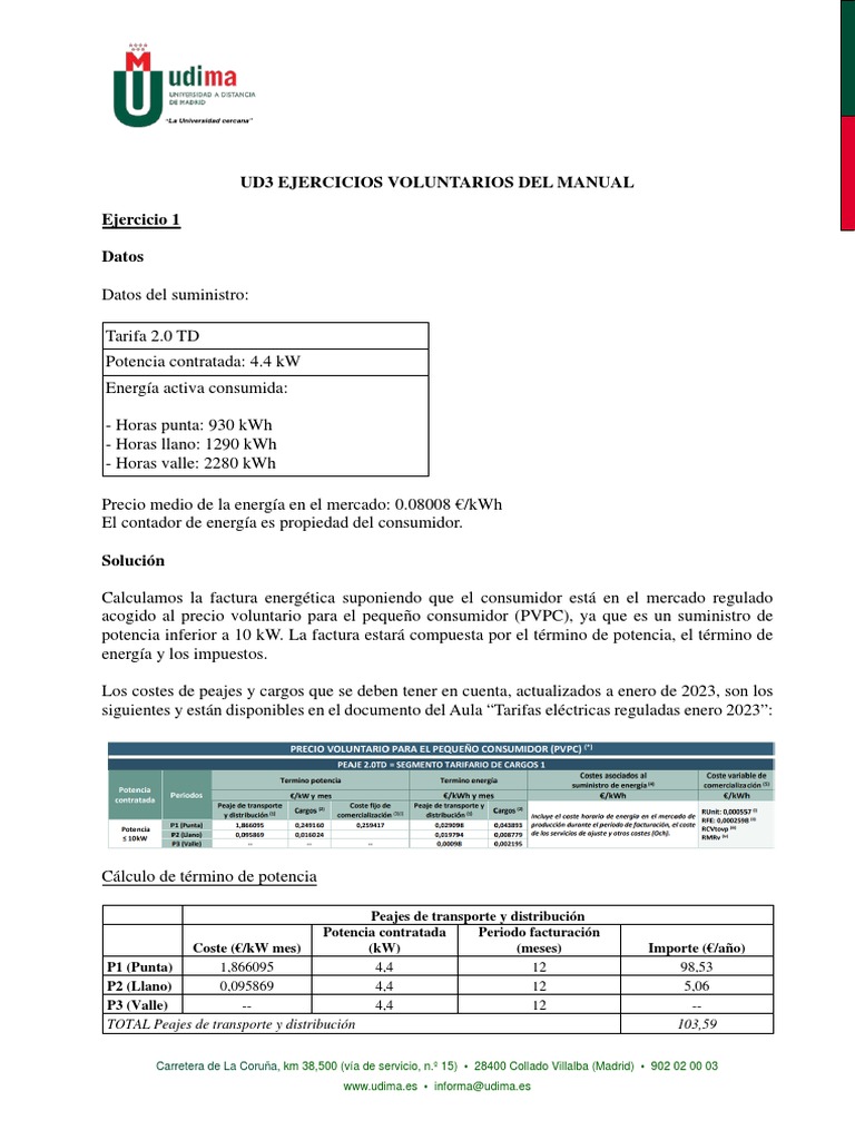 Ejercicios Resueltos Manual Ud3 Mar 2023 | PDF | Energia electrica | Vatio