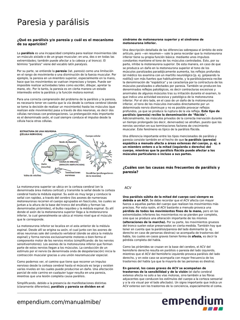 Parálisis y Paresia: Causas y Mecanismos | PDF | Nervio | Cerebro