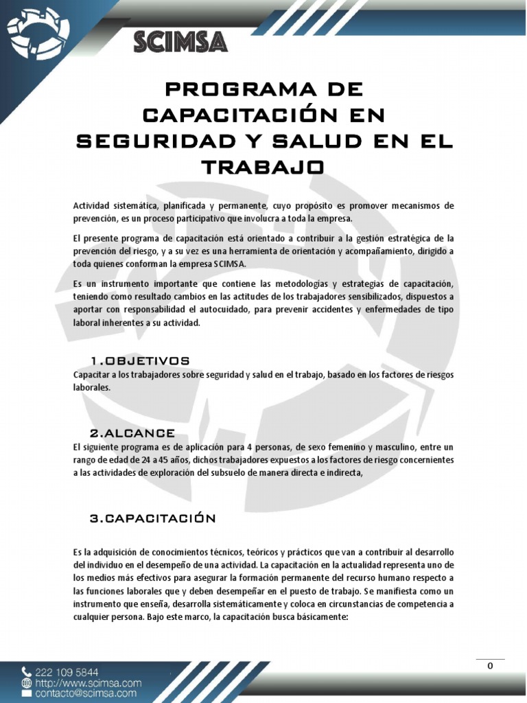 Programa de Capacitación en Seguridad y Salud en El Trabajo | PDF ...
