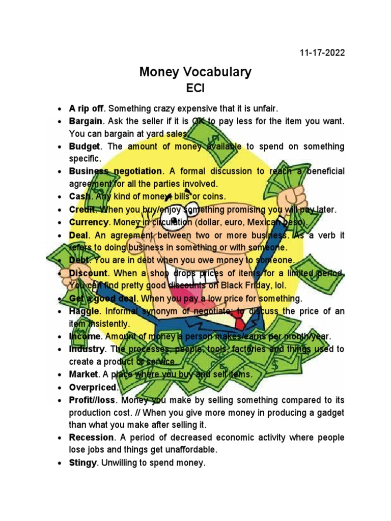 Money Vocabulary | PDF | Money | Prices