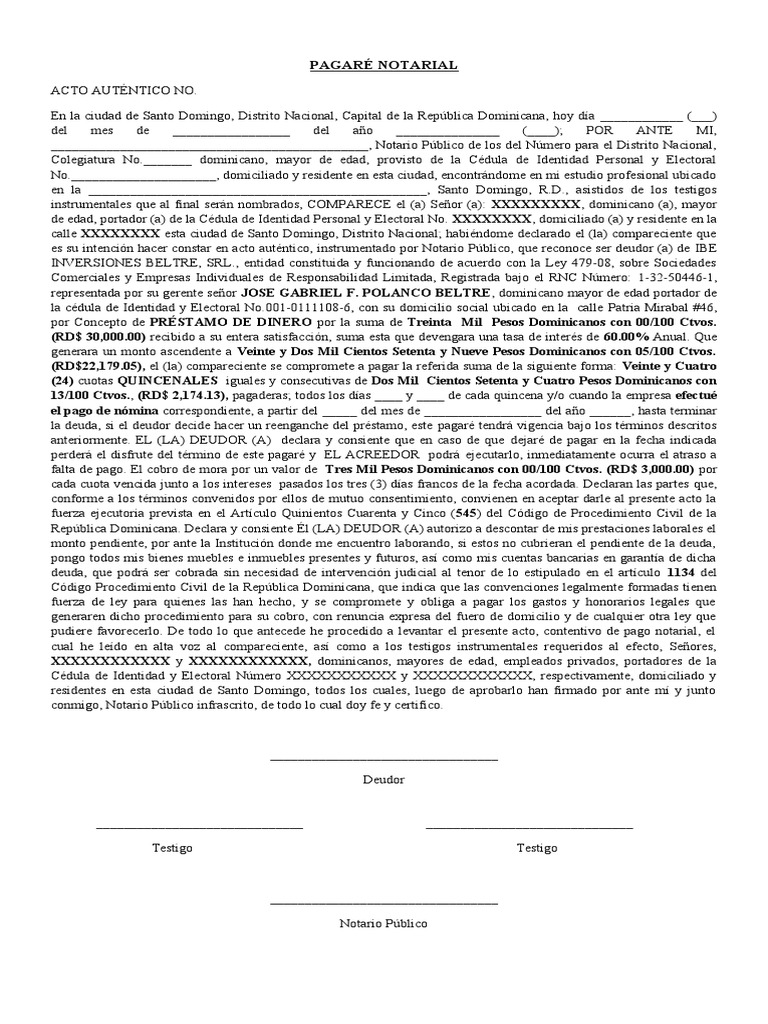 PAGARE NOTARIAL 30 mil 24 CUOTAS (1) | PDF | Pagos | República Dominicana