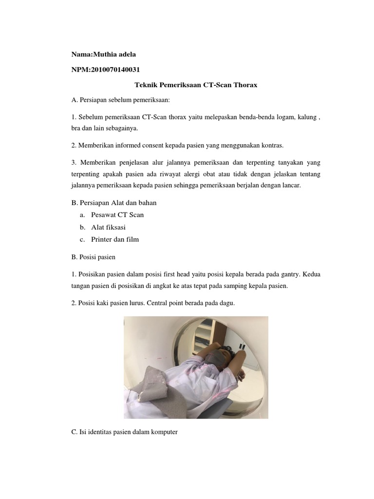 Teknik Pemeriksaan CT Thorax | PDF