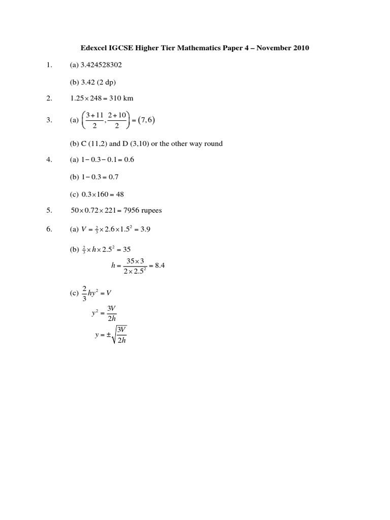 Edexcel IGCSE Math Paper 4 Nov 2010 | PDF | Angle | Geometric Objects