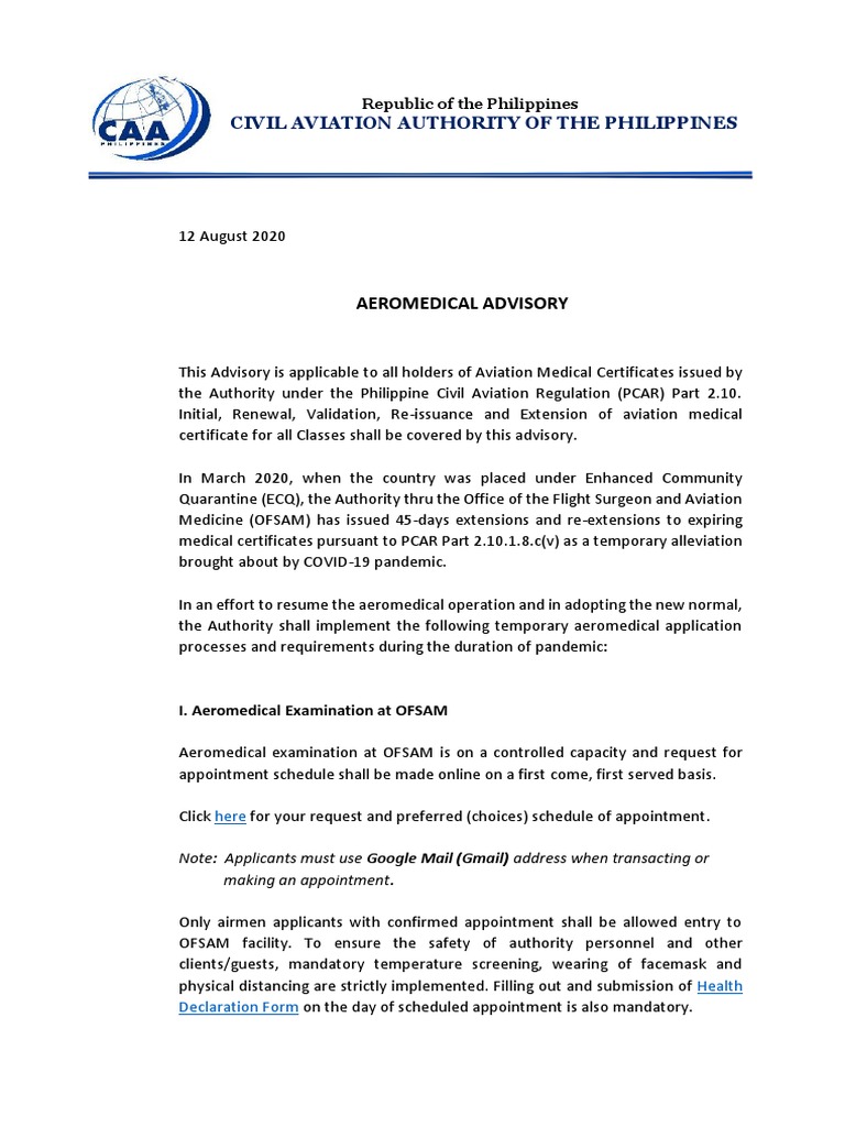 Aeromedical Advisory 2 1 | PDF | Physical Examination | Medical Specialties