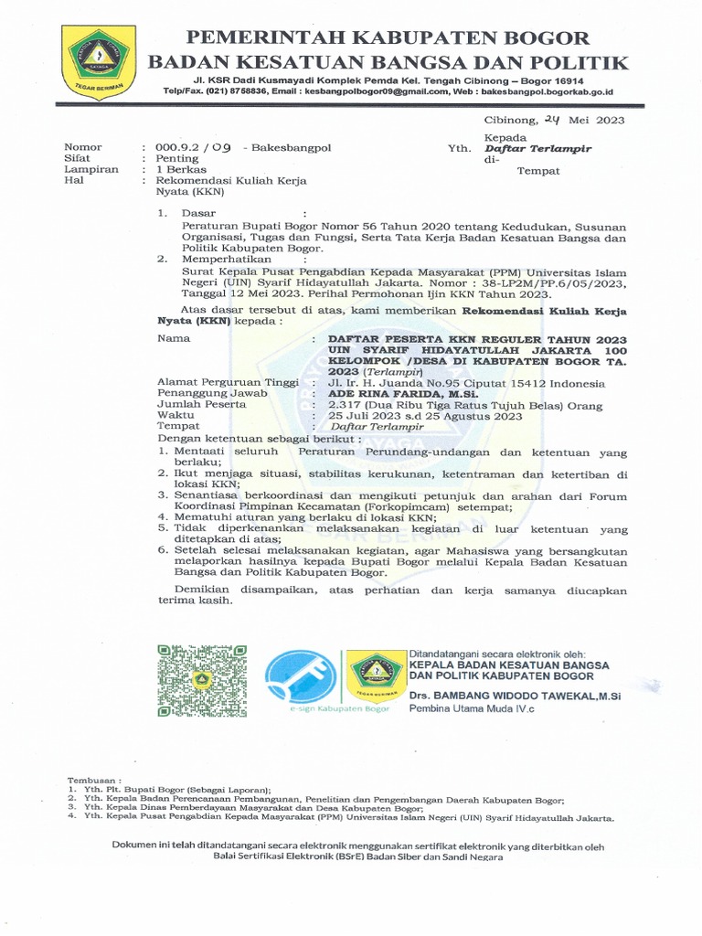 Surat Kesbangpol Kab Bogor | PDF