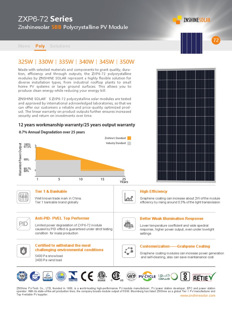 Datasheet - Painel ZXP6-72 Series | PDF | Photovoltaics | Solar Panel