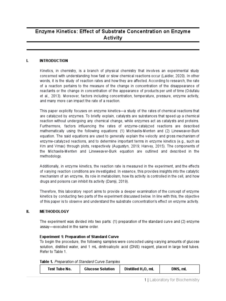 Lab Report Enzyme Kinetics | PDF | Chemical Kinetics | Reaction Rate